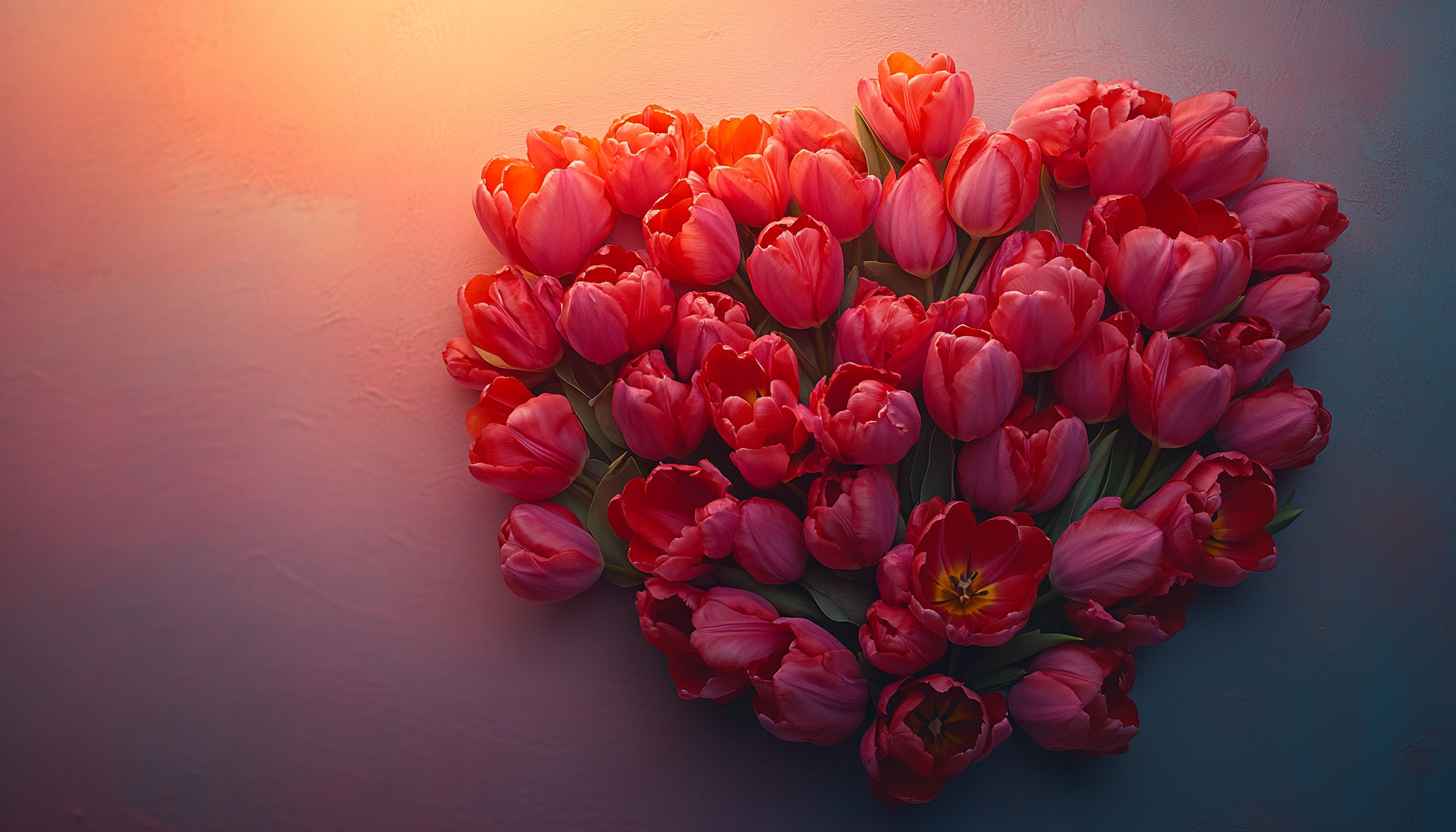 Red Tulips with Heart: Valentine's Day Desktop Wallpaper Background ...