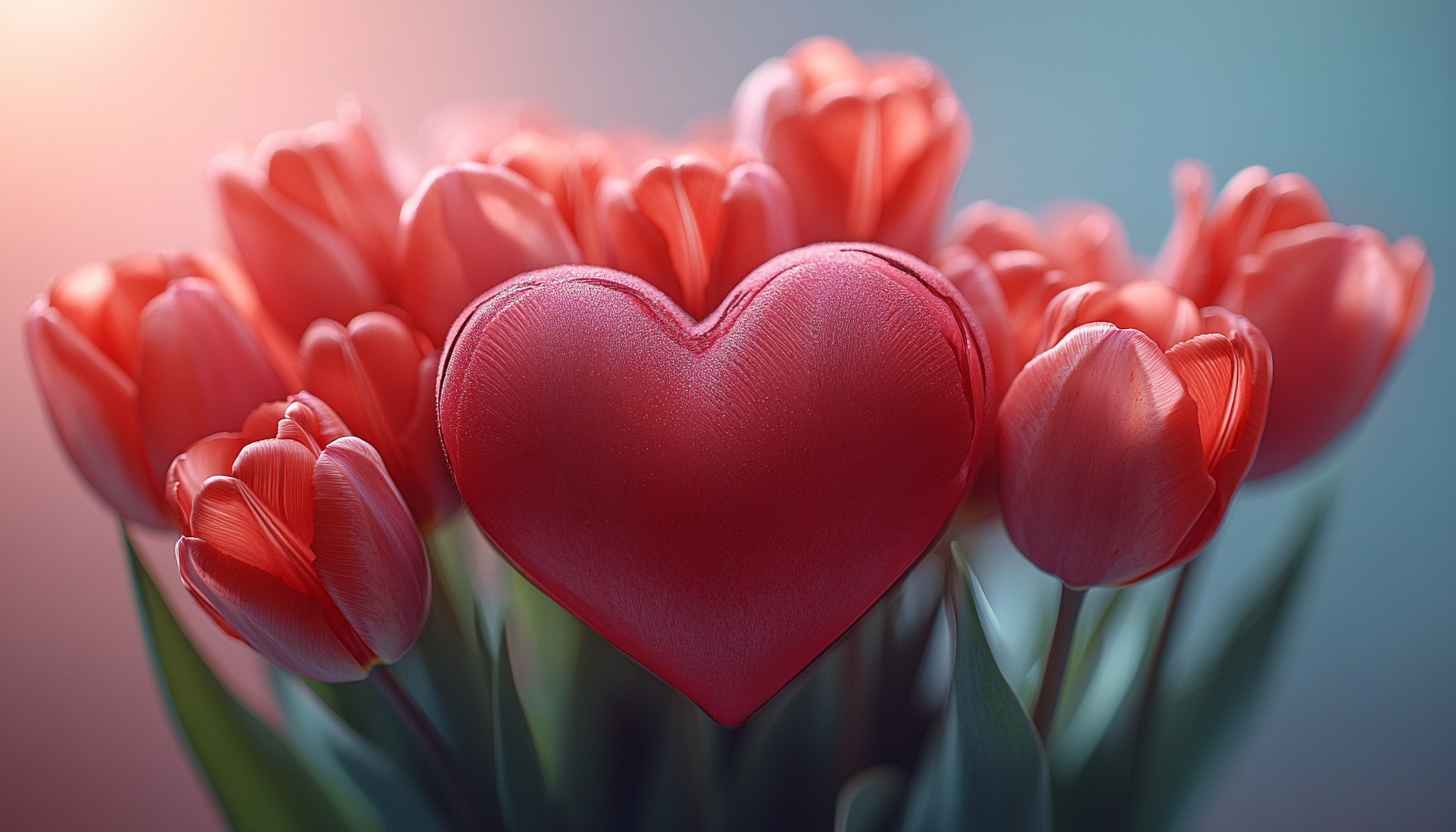 Red Tulips with Heart: Valentine's Day Desktop Wallpaper Background ...