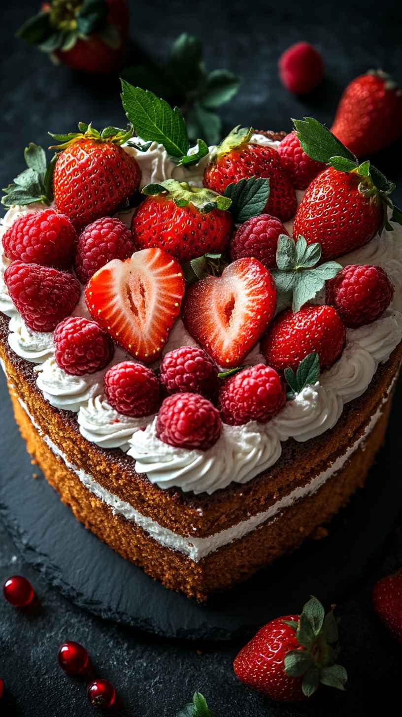 Heart-Shaped Strawberry Raspberry Cake Wallpaper: Desktop & Laptop ...