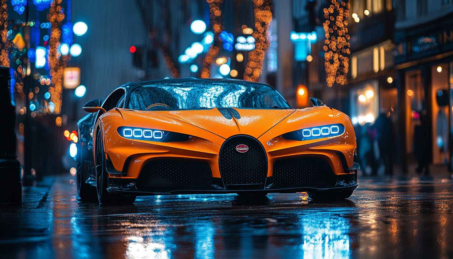 Orange Bugatti Car Wallpaper: City Night, Auto, Supercar, Vehicle - Png Aura