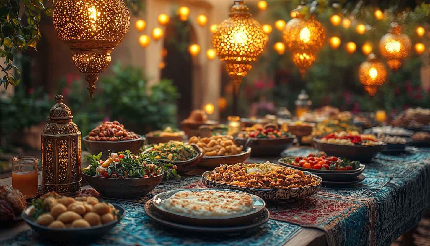 Ramadan Feast Wallpaper, Eid Mubarak Background, Festive Lighting Theme ...