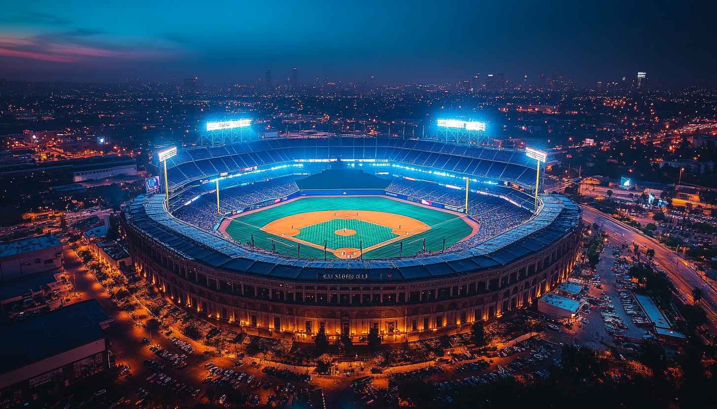 Nighttime Aerial View of Cityscape with Stadium - Png Aura