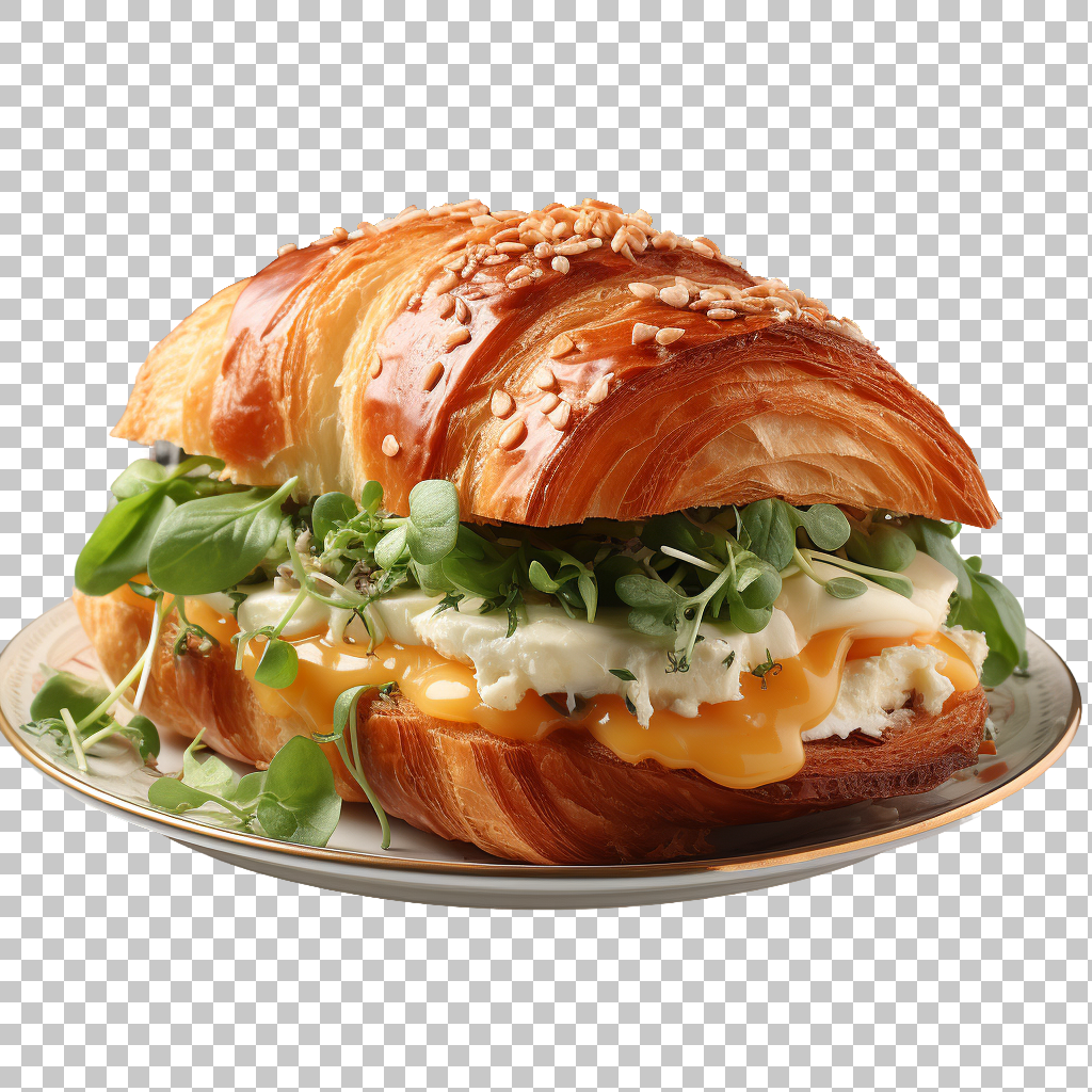 Croissant Sandwich Ingredients Clipart png, Morning Meal, Flavorful ...