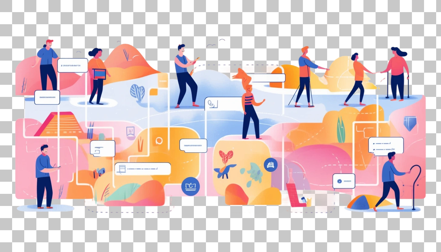 People Navigating Abstract Path With Signs - Png Aura