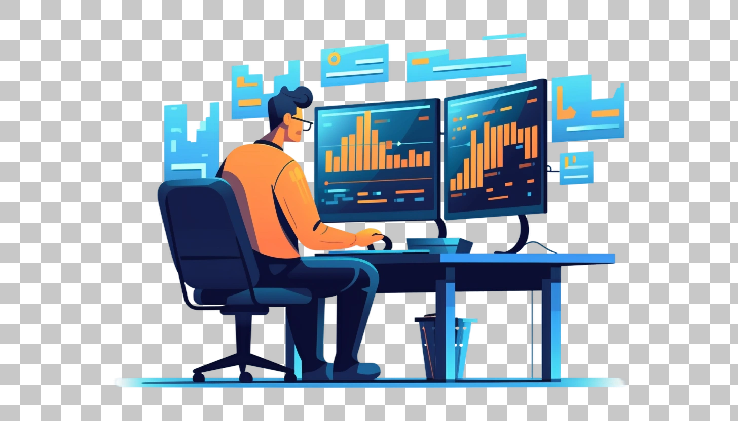 Data Analyst Working on Charts and Graphs - Png Aura