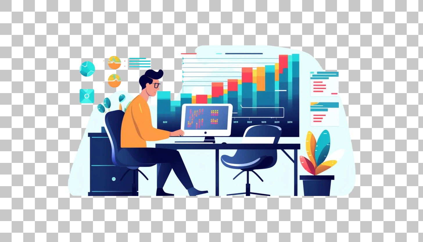 Man Analyzing Financial Data on Computer - Png Aura