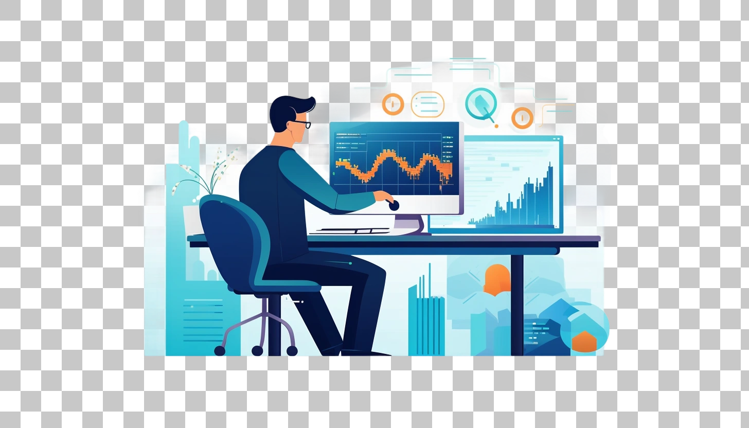 Businessman Analyzing Data Charts Graphs Laptop - Png Aura