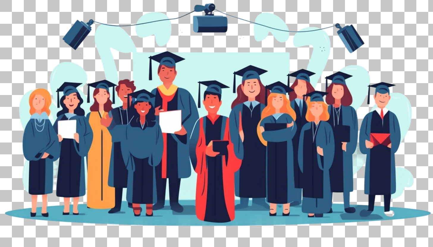 Graduates Celebrate Success in Face Masks - Png Aura